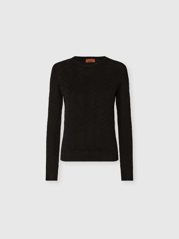 Missoni Stretch Chevron Cotton And Viscose Crewneck Sweater - Black