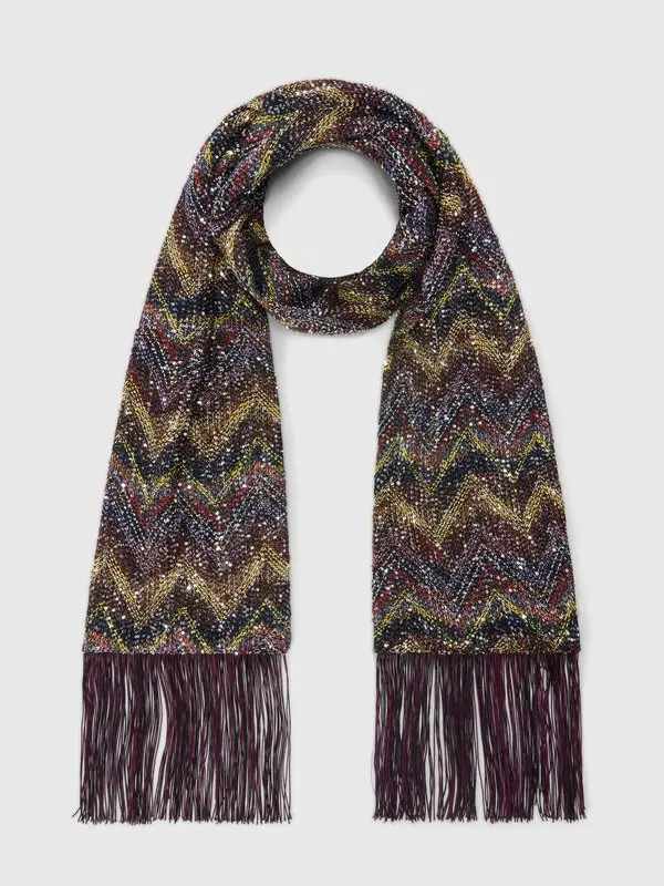 Missoni Lamé Knit Scarf With Fringes And Sequins