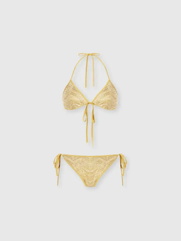 Missoni Zigzag Pattern Sequined Mesh Triangle Bikini - Gold
