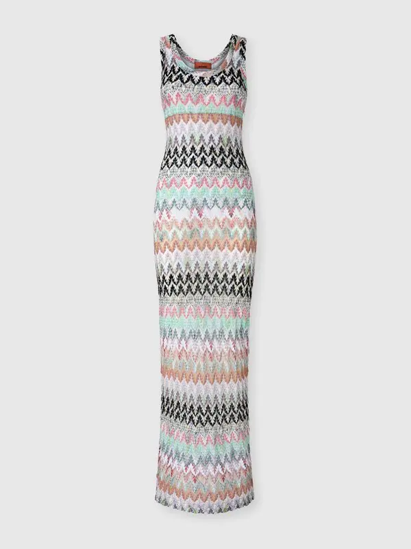 Missoni Long Dress In Viscose And Cotton Lamé Lace Motif - Multicoloured