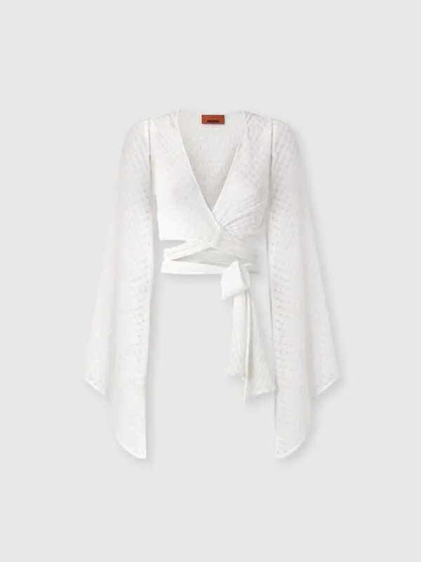 Missoni Wrap Top In Lamé Viscose With Raschel Workmanship - White