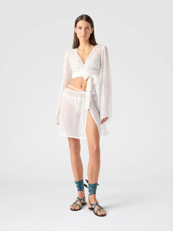 Missoni Wrap Top In Lamé Viscose With Raschel Workmanship - White