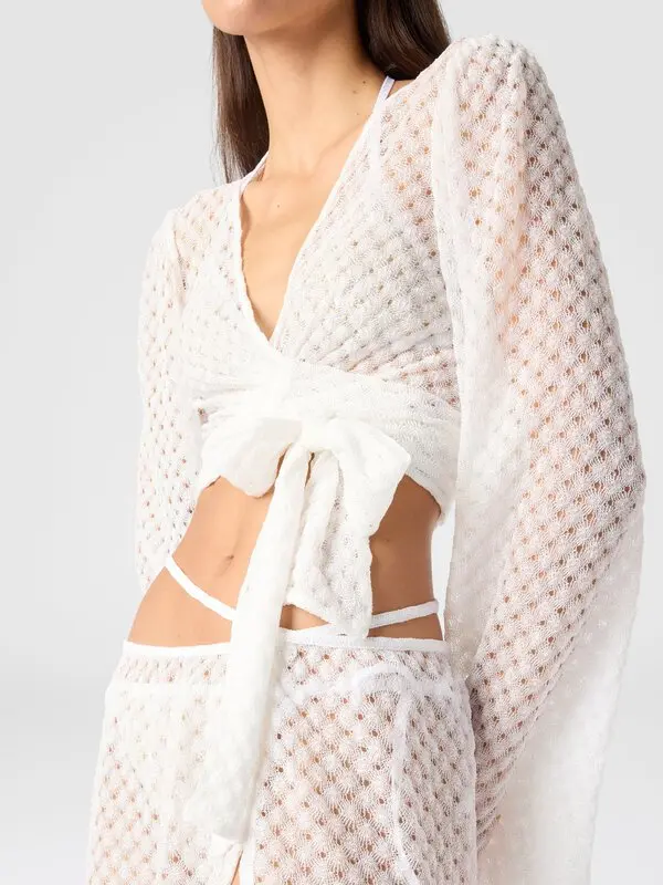 Missoni Wrap Top In Lamé Viscose With Raschel Workmanship - White
