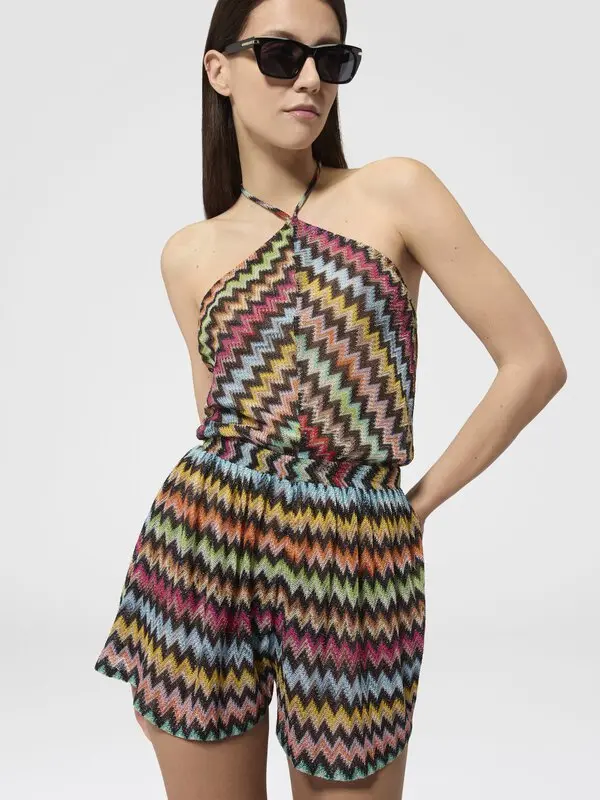 Missoni Short Jumpsuit In Lamé Viscose With Micro Zigzag And Halterneck