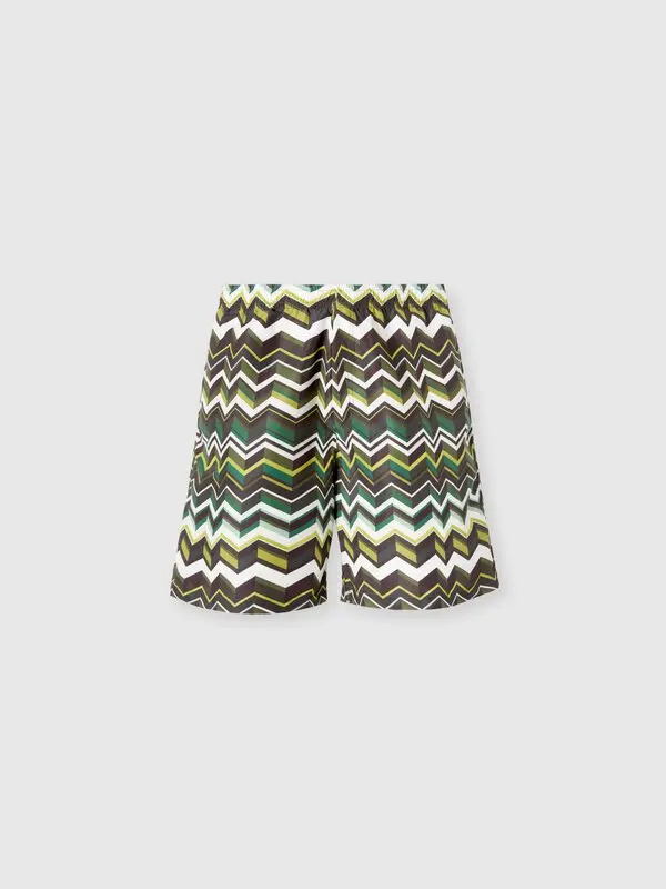 Missoni Long Swim Shorts With Irregular Zigzag Print - Green