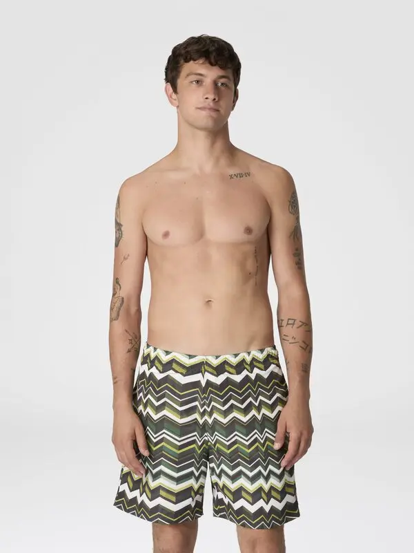 Missoni Long Swim Shorts With Irregular Zigzag Print - Green