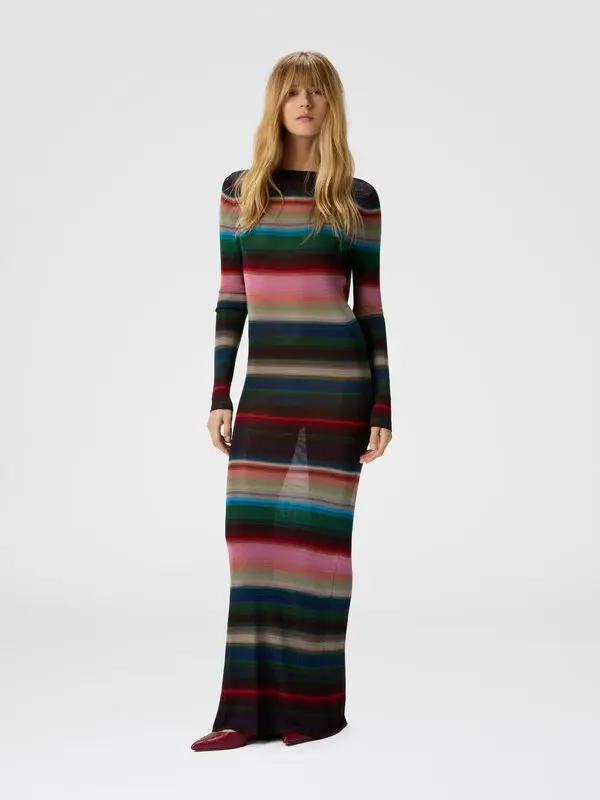 Missoni Long Backless Dress In Striped Knit