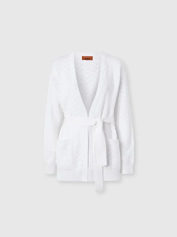 Missoni Chevron Cotton And Viscose Belted Cardigan - White