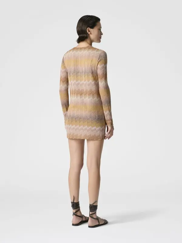 Missoni Sleeved Mini Dress In Ombre Lurex