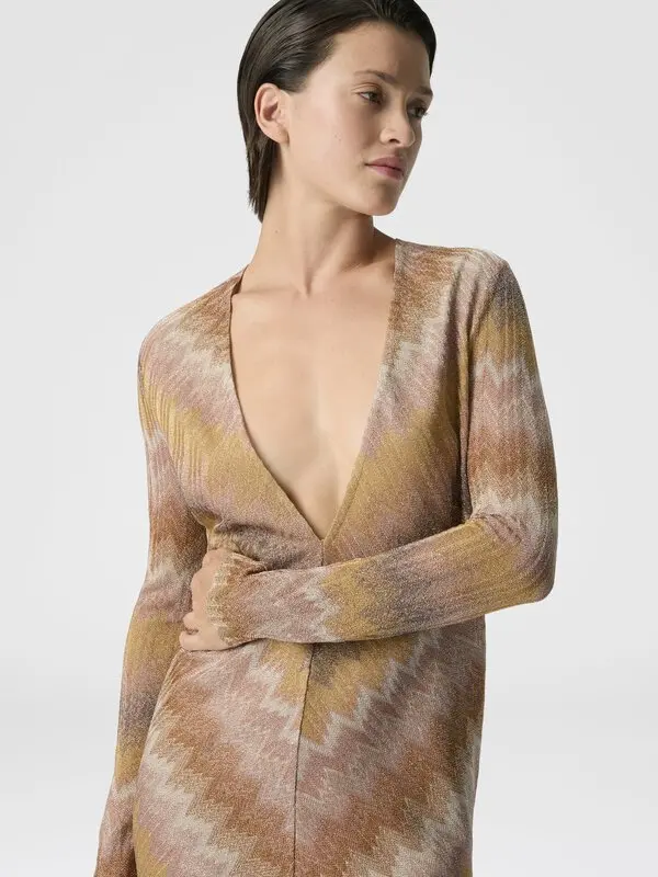 Missoni Sleeved Mini Dress In Ombre Lurex