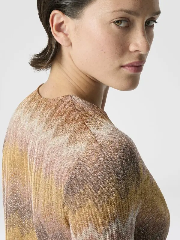 Missoni Sleeved Mini Dress In Ombre Lurex