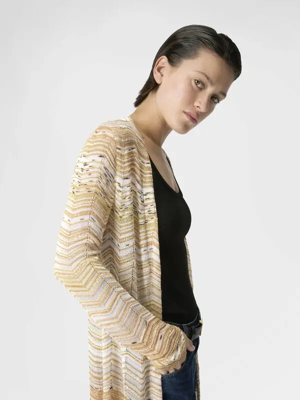 Missoni Long Cardigan With A Chevron Pattern With Sequins - Multicoloured