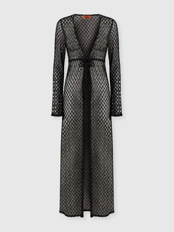 Missoni Long Cardigan In Lamé Viscose With Spiderweb Motif - Black