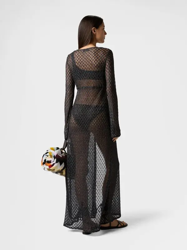 Missoni Long Cardigan In Lamé Viscose With Spiderweb Motif - Black