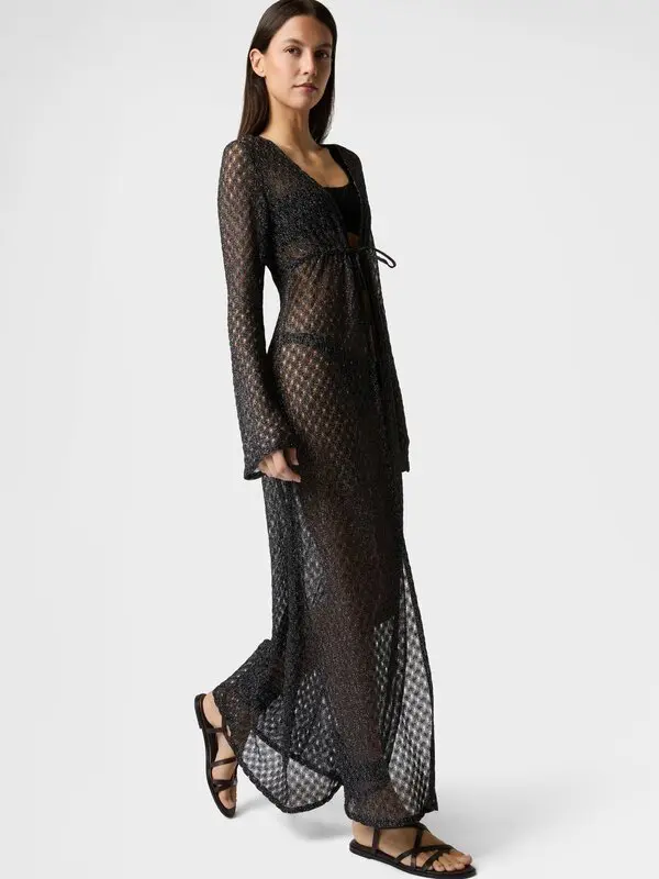 Missoni Long Cardigan In Lamé Viscose With Spiderweb Motif - Black