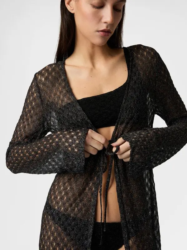 Missoni Long Cardigan In Lamé Viscose With Spiderweb Motif - Black
