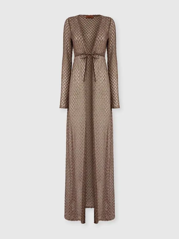 Missoni Long Cardigan In Lamé Viscose With Spiderweb Motif - Brown