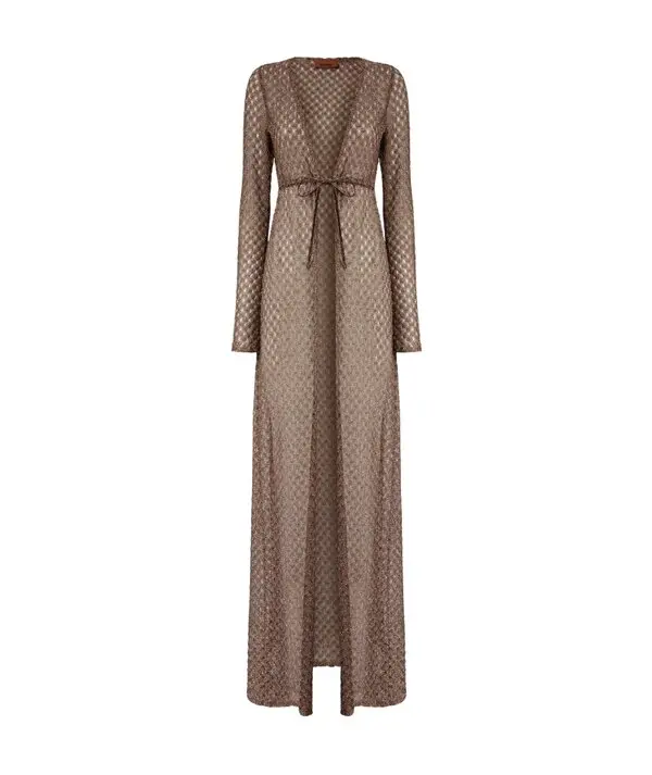 Missoni Long Cardigan In Lamé Viscose With Spiderweb Motif - Brown