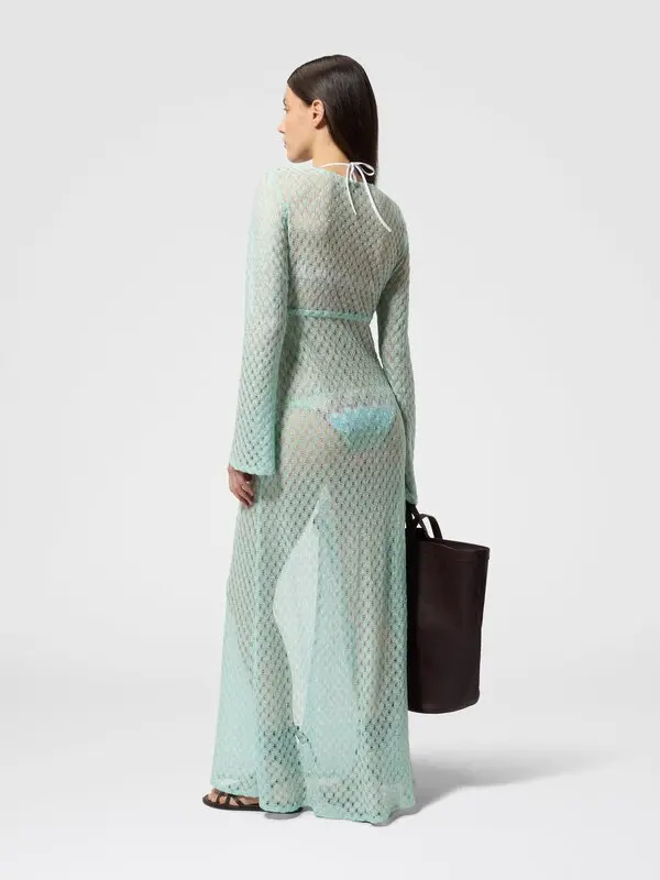 Missoni Long Cardigan In Lamé Viscose With Spiderweb Motif - Light Blue