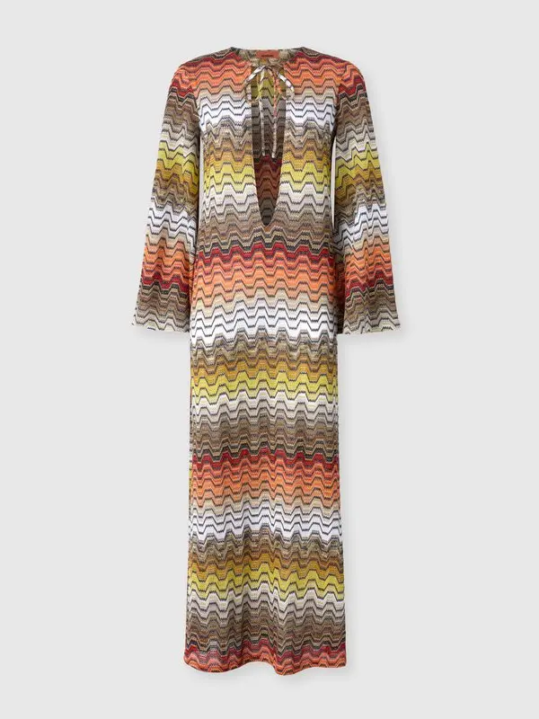 Missoni Long Dress With Greek Motif And Deep V-neckline - Multicoloured