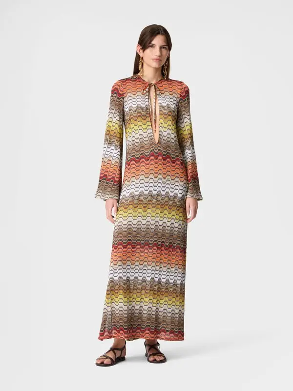 Missoni Long Dress With Greek Motif And Deep V-neckline