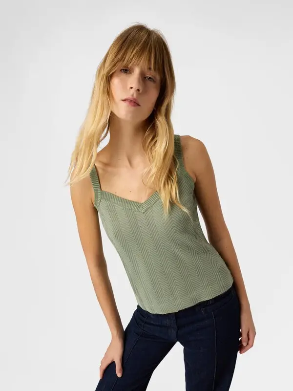 Missoni Sleeveless Zigzag Knit Top - Green