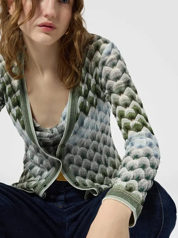Missoni Slim Fit Viscose Lamé Cardigan With Lace Motif - Multicoloured