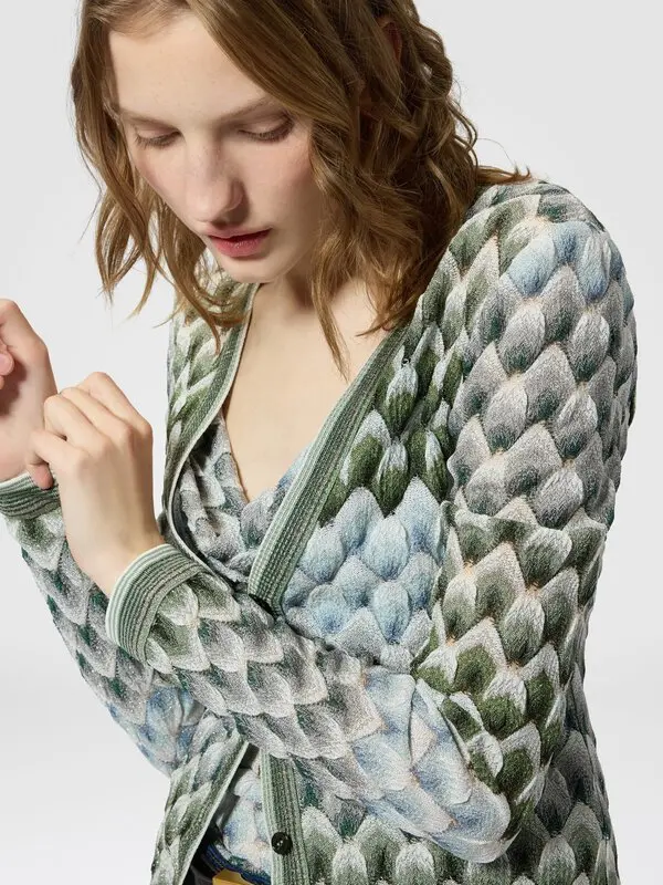 Missoni Slim Fit Viscose Lamé Cardigan With Lace Motif - Multicoloured