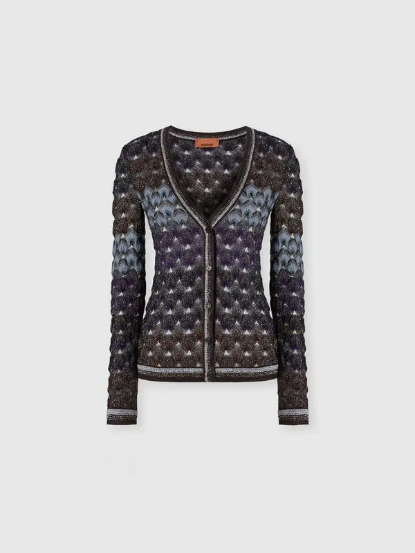 Missoni Slim Fit Viscose Lamé Cardigan With Lace Motif - Multicoloured