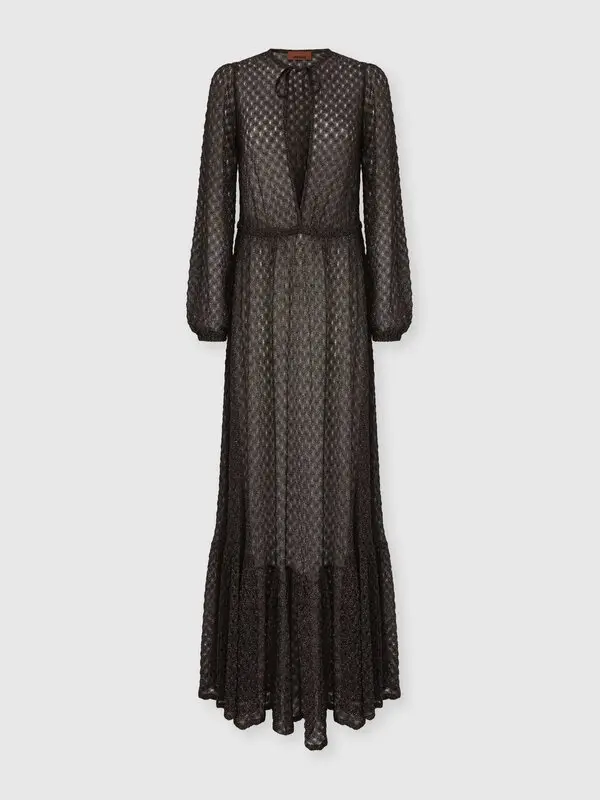 Missoni Lamé Viscose Maxi Dress With Spiderweb Motif - Brown