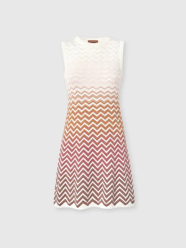 Missoni Sleeveless Chevron Dégradé Cotton And Viscose Mini Dress - Pink,rust