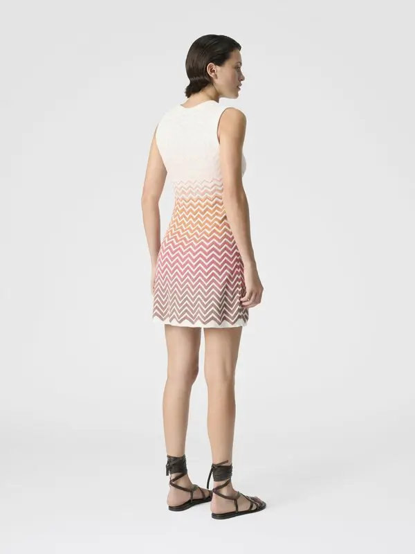 Missoni Sleeveless Chevron Dégradé Cotton And Viscose Mini Dress - Pink,rust