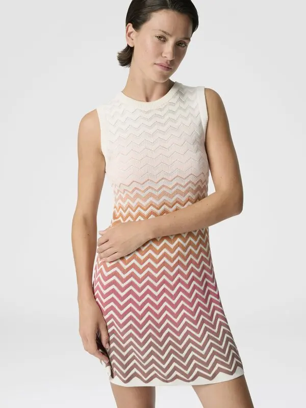 Missoni Sleeveless Chevron Dégradé Cotton And Viscose Mini Dress - Pink,rust