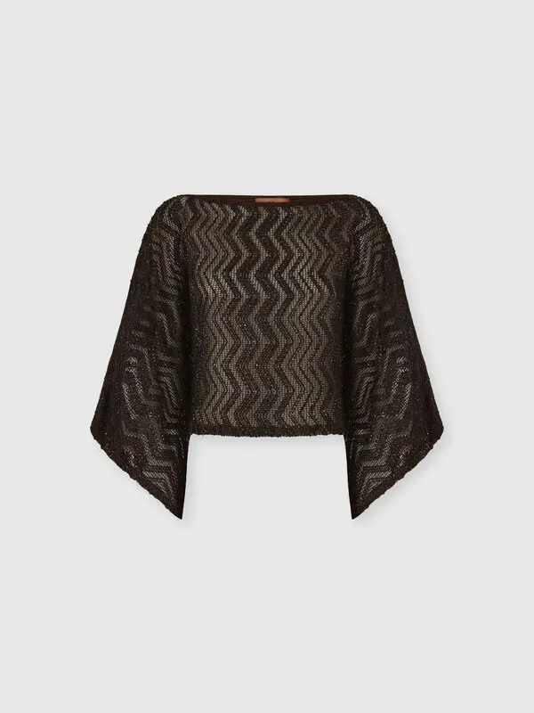 Missoni Zigzag Mesh Top With Sequins And Wide Sleeves - Brown