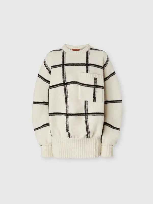 Missoni Oversized Wool Check Crew Neck Sweater - White