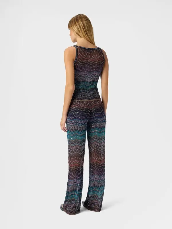 Missoni Sleeveless Chevron Sequin Viscose Top - Dark Blue