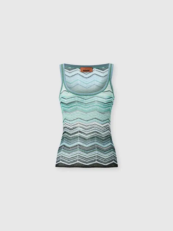 Missoni Sleeveless Chevron Sequin Viscose Top - Turquoise