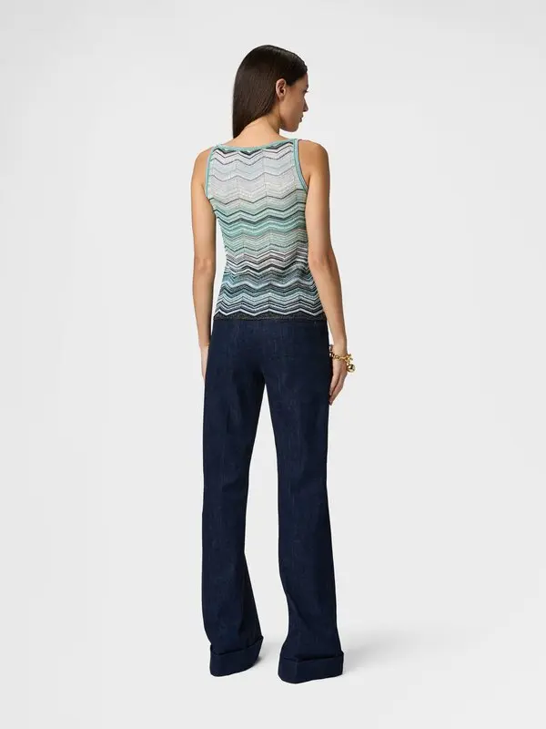 Missoni Sleeveless Chevron Sequin Viscose Top - Turquoise