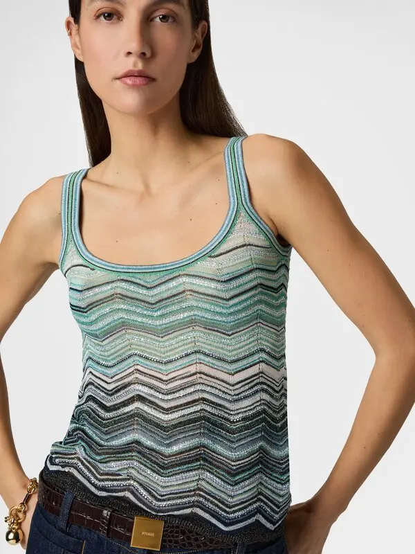 Missoni Sleeveless Chevron Sequin Viscose Top - Turquoise
