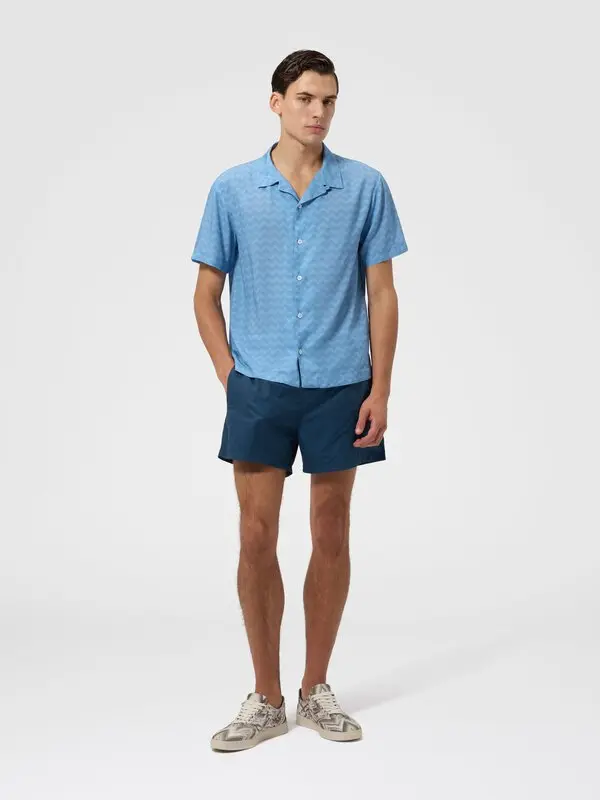 Missoni Bowling Shirt In Viscose With Tone-on-tone Zigzag Print - Light Blue