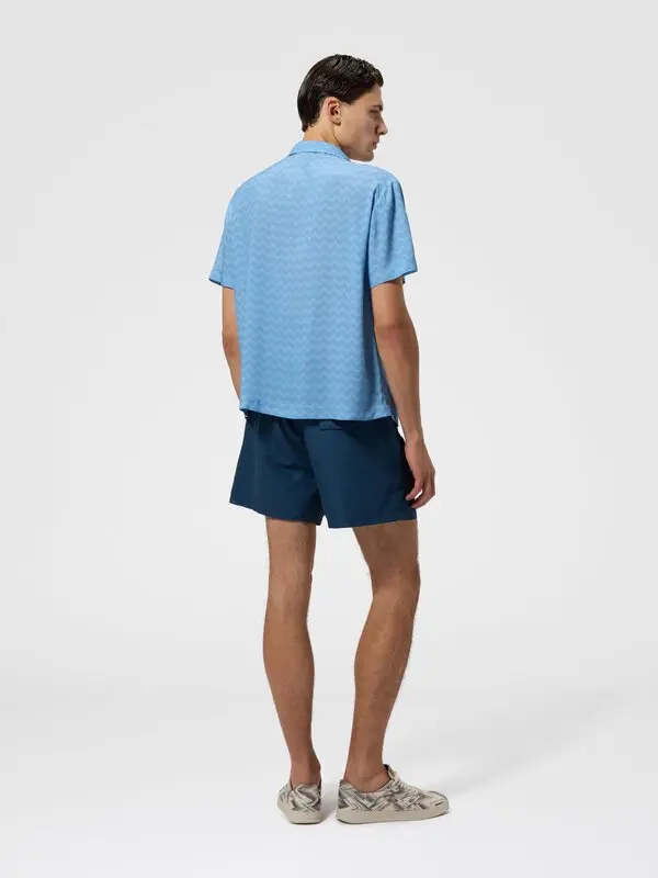Missoni Bowling Shirt In Viscose With Tone-on-tone Zigzag Print - Light Blue