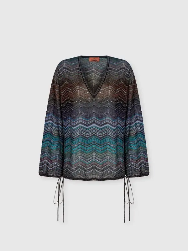 Missoni Chevron Lamé Viscose Blouse With Sequins - Dark Blue