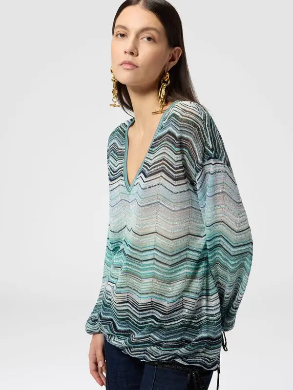 Missoni Chevron Lamé Viscose Blouse With Sequins - Turquoise