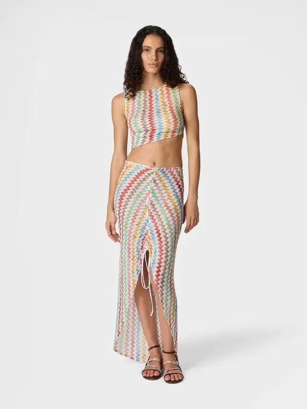 Missoni Crop Top In Lamé Viscose With Micro Zigzag Pattern