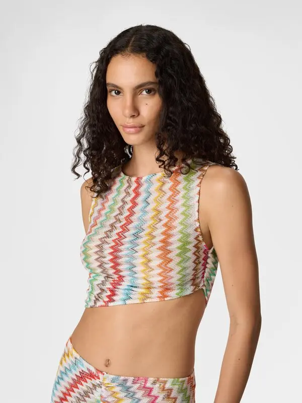 Missoni Crop Top In Lamé Viscose With Micro Zigzag Pattern
