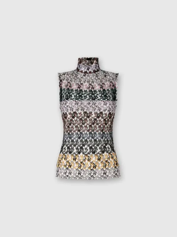 Missoni Neck Top In Striped Embroidered Lace