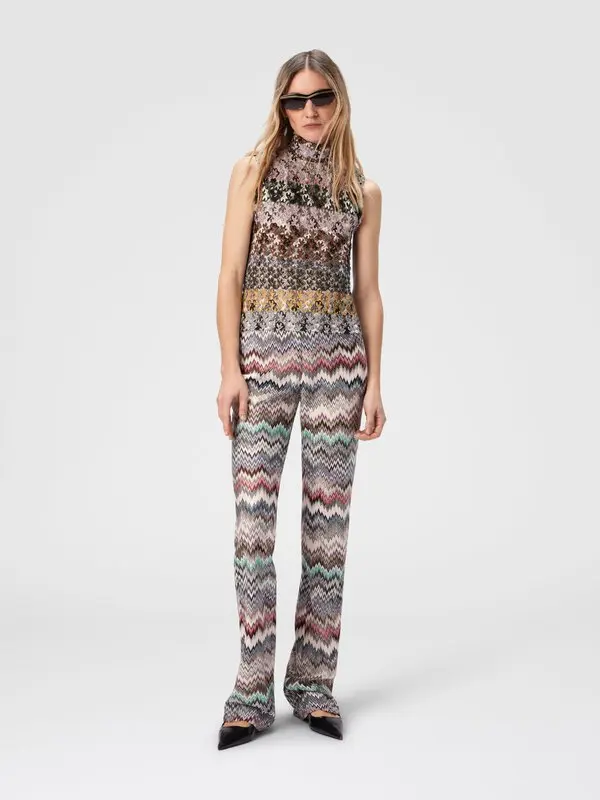 Missoni Neck Top In Striped Embroidered Lace