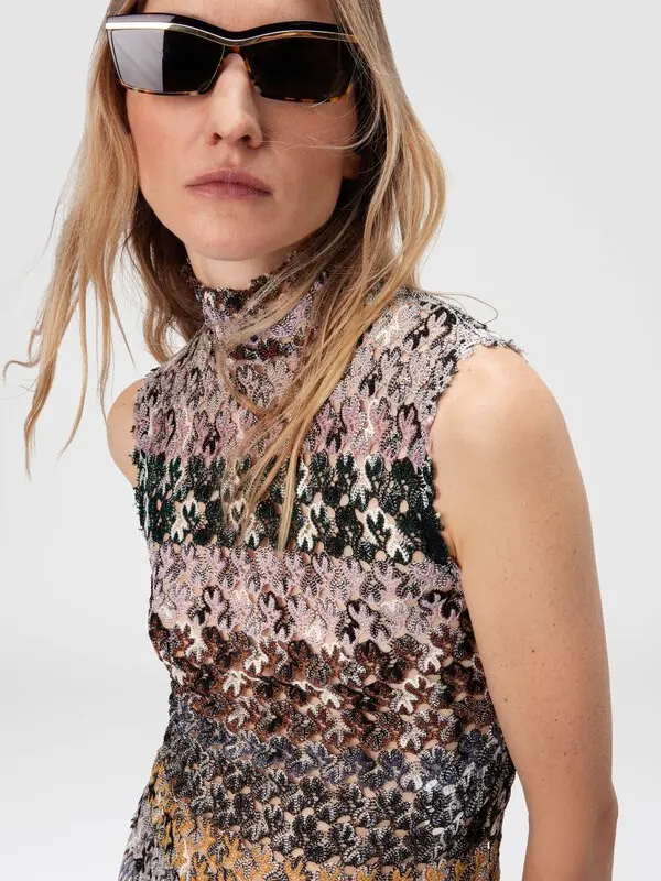 Missoni Neck Top In Striped Embroidered Lace