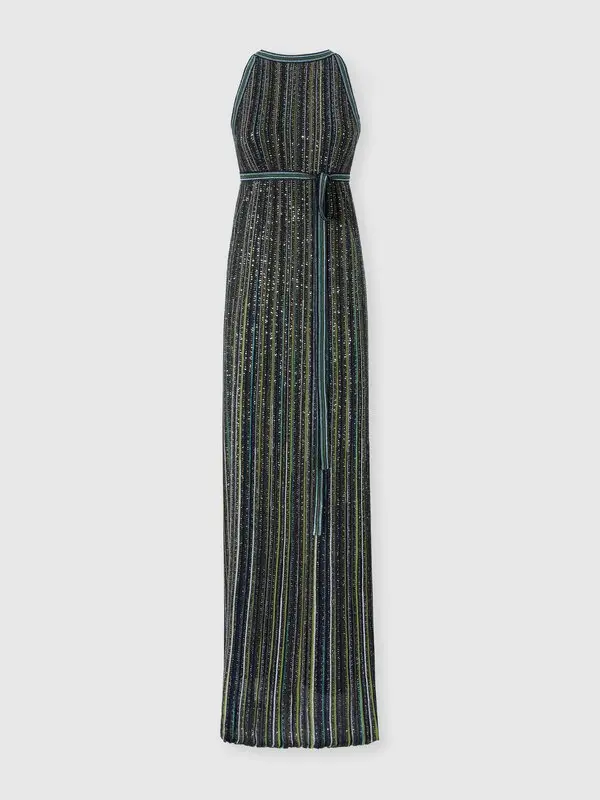 Missoni Long Striped Knit Dress With Sequins