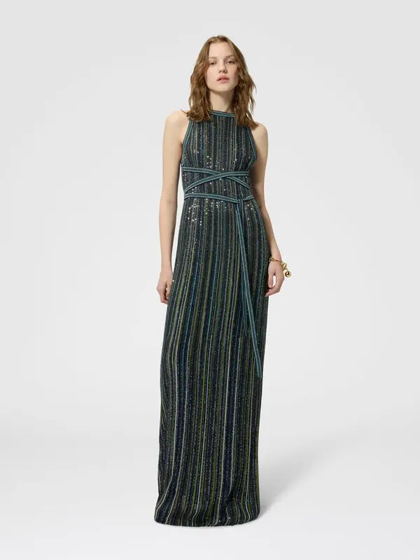Missoni Long Striped Knit Dress With Sequins